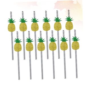 Didiseaon 12 Pcs Paper Straws Juices Birthday Striped Paper Straws Cocktail Drinking Straws Pineapple Straw Strawberry Straw Fruit Drinking Straw Banquet Table Disposable 3d