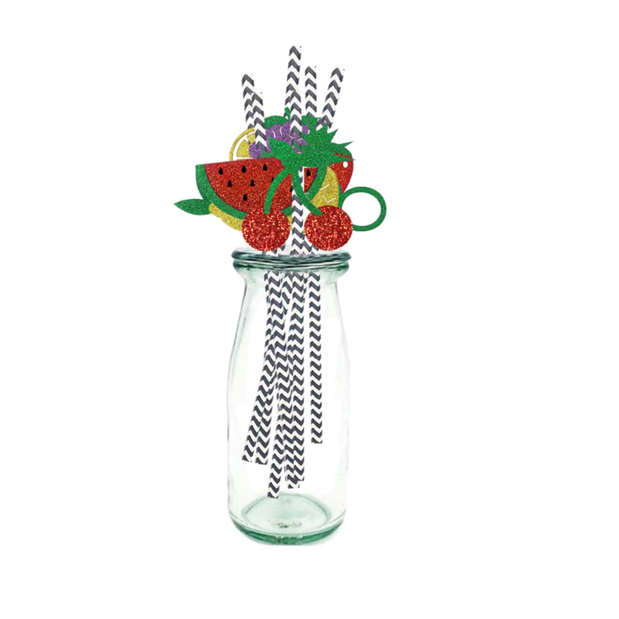 Didiseaon 12 Pcs Paper Straws Juices Birthday Striped Paper Straws Cocktail Drinking Straws Pineapple Straw Strawberry Straw Fruit Drinking Straw Banquet Table Disposable 3d