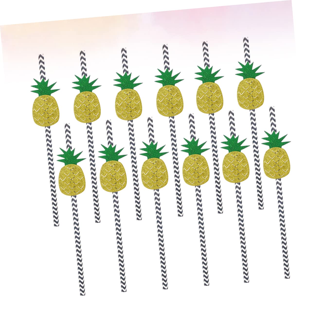 Didiseaon 12 Pcs Paper Straws Juices Birthday Striped Paper Straws Cocktail Drinking Straws Pineapple Straw Strawberry Straw Fruit Drinking Straw Banquet Table Disposable 3d