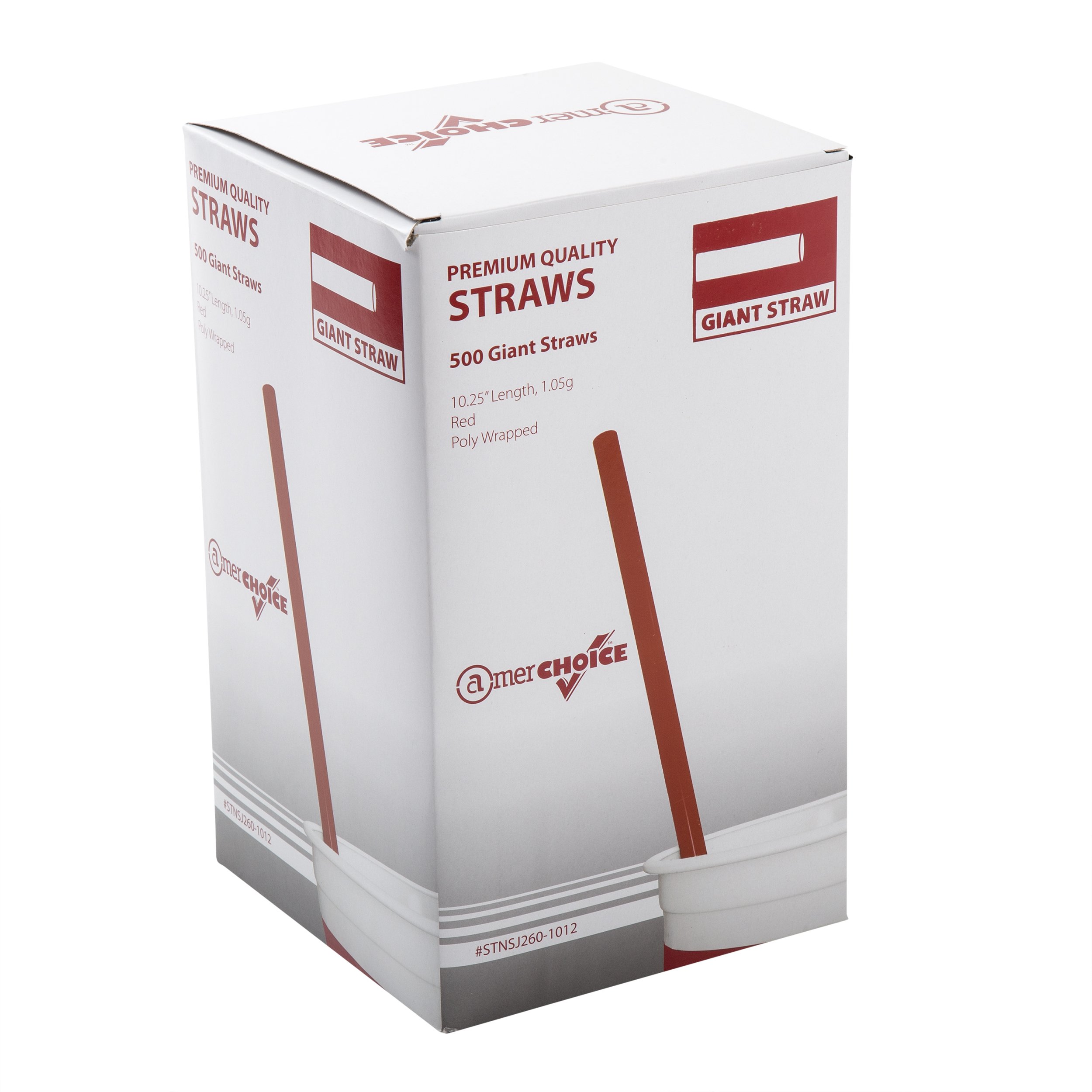 AmerCare 10.25 Inch Giant Red Poly Wrapped Straws, Case of 6000