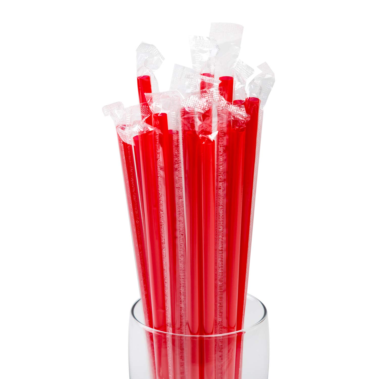 AmerCare 10.25 Inch Giant Red Poly Wrapped Straws, Case of 6000