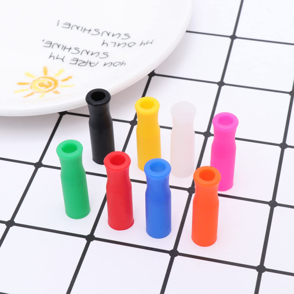 Luxshiny 50pcs Tumbler Straw Stainless Steel Straws Colorful Straws Silicone Drinking Straws Straw Tips Cover Reusable Straws Cover Silicone Straw Tips Straws Covers Straws Tips Straw Cap