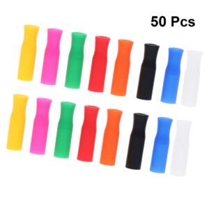 Luxshiny 50pcs Tumbler Straw Stainless Steel Straws Colorful Straws Silicone Drinking Straws Straw Tips Cover Reusable Straws Cover Silicone Straw Tips Straws Covers Straws Tips Straw Cap