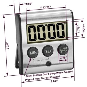 Elegant Digital Kitchen Timer, Stainless Steel Model eT-23, Super Strong Magnetic Back, Loud Alarm, Large Display, Auto Memory, Auto Shut-Off by eTradewinds