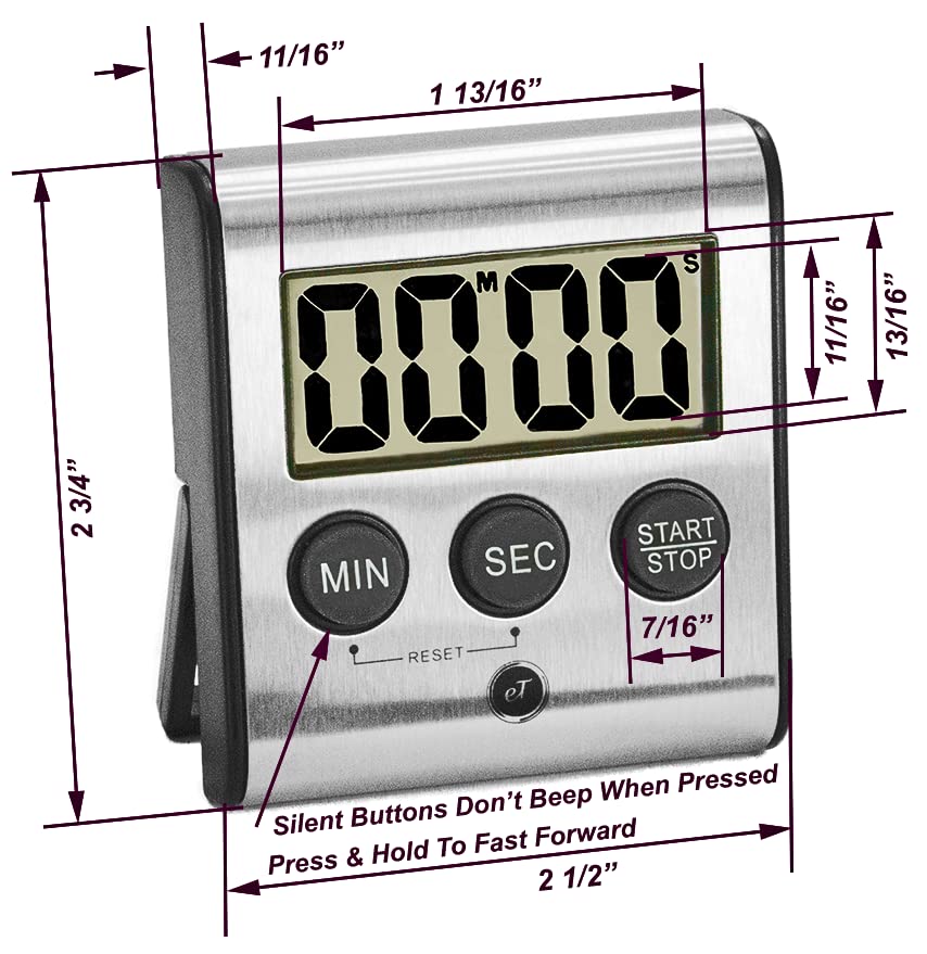 Elegant Digital Kitchen Timer, Stainless Steel Model eT-23, Super Strong Magnetic Back, Loud Alarm, Large Display, Auto Memory, Auto Shut-Off by eTradewinds