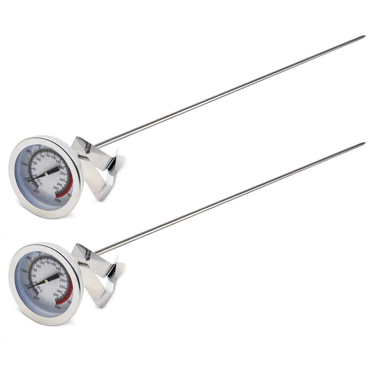 Efeng15“ Long Deep Fry Thermometer (2 Pack) with Pot Clip, 2" Dial Instant Read Turkey/Candy/Oil Thermometer for Frying,Cooking of Tall pots,Beef,Lamb,Meat