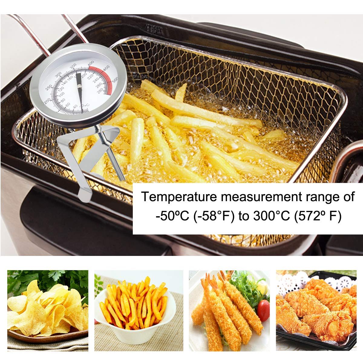 Efeng15“ Long Deep Fry Thermometer (2 Pack) with Pot Clip, 2" Dial Instant Read Turkey/Candy/Oil Thermometer for Frying,Cooking of Tall pots,Beef,Lamb,Meat