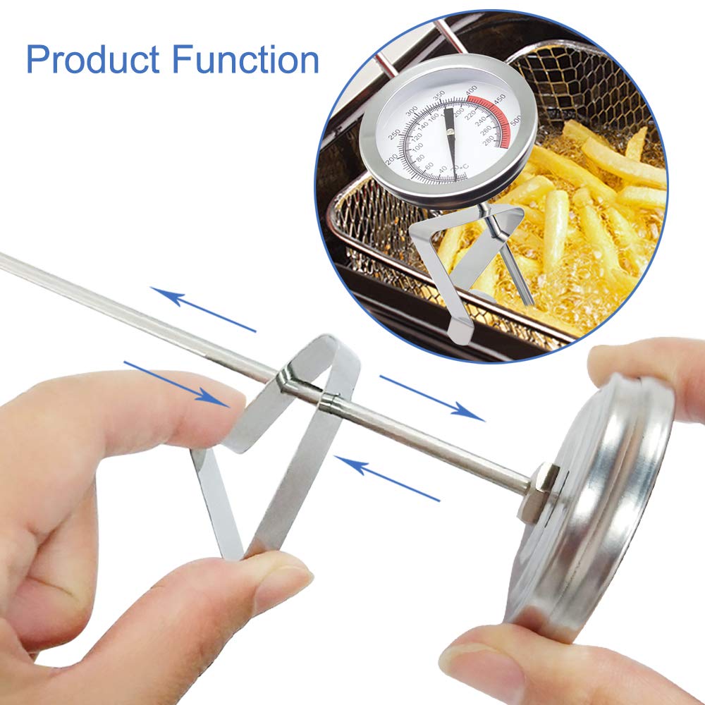 Efeng15“ Long Deep Fry Thermometer (2 Pack) with Pot Clip, 2" Dial Instant Read Turkey/Candy/Oil Thermometer for Frying,Cooking of Tall pots,Beef,Lamb,Meat