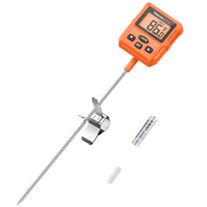 thermopro tp511 digital candy thermometer with pot clip, programmable instant read food meat thermometer with 8'' long probe for smoker baking grilling candle liquid oil deep fry thermometer