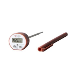 taylor waterproof digital instant read thermometer for cooking, bbq, grilling, baking, and meat, comes with pocket sleeve clip, red