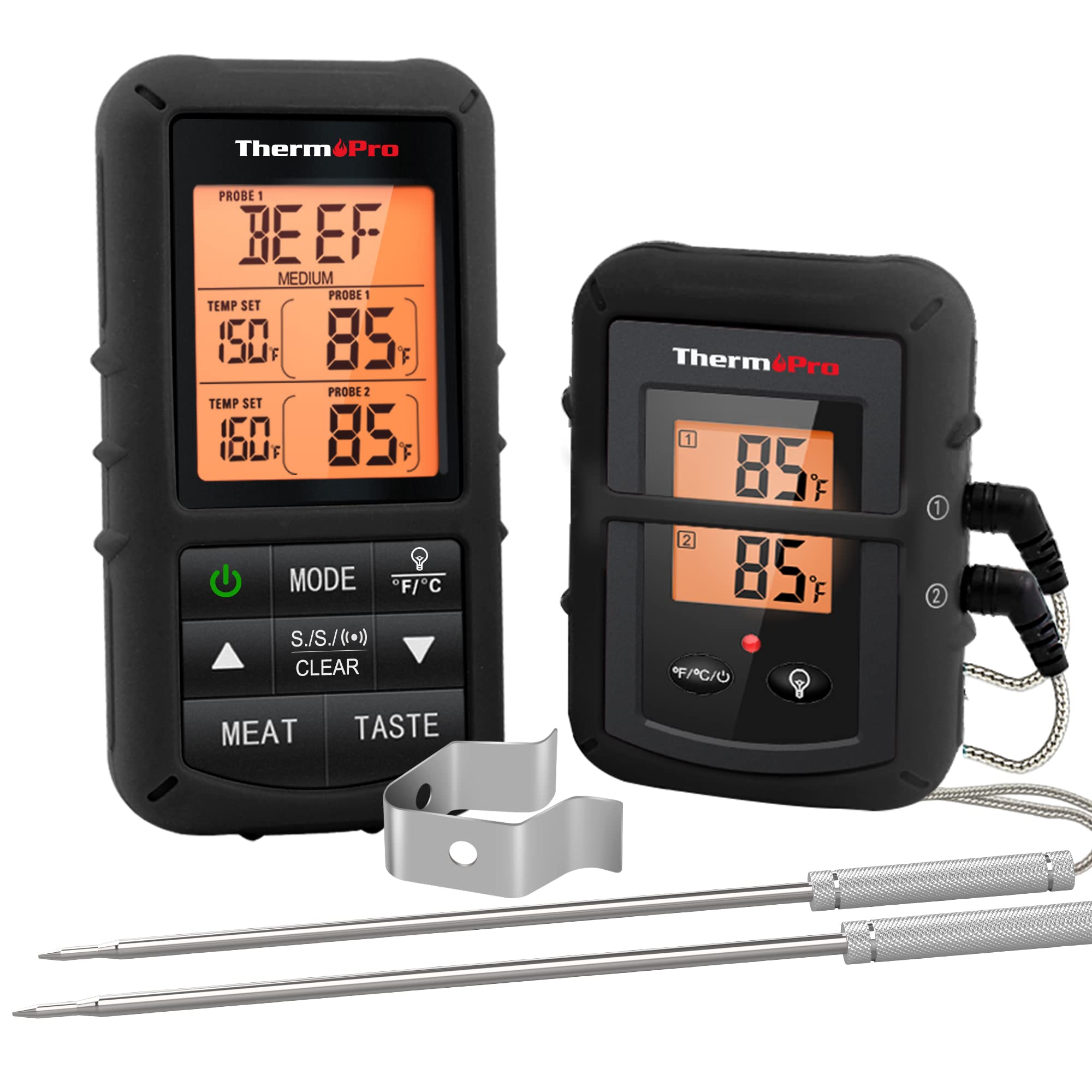 ThermoPro TP20B Black 500FT Wireless Meat Thermometer with Dual Meat Probe, Digital Cooking Food Meat Thermometer Wireless for Smoker BBQ Grill Thermometer, NSF Certified