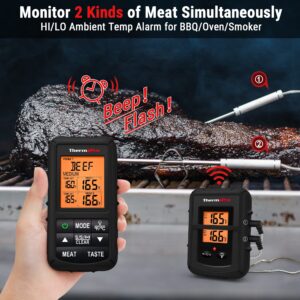 ThermoPro TP20B Black 500FT Wireless Meat Thermometer with Dual Meat Probe, Digital Cooking Food Meat Thermometer Wireless for Smoker BBQ Grill Thermometer, NSF Certified