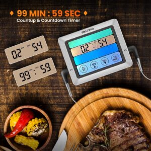 SMARTRO ST54 Dual Probe Digital Meat Thermometer for Cooking Food Kitchen Oven BBQ Grill with Timer Mode and Commercial-Grade Probes