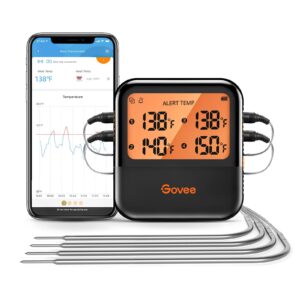 govee wireless meat thermometer, bluetooth meat thermometer for smoker oven, digital grill thermometer with 4 probes, remote app timer mode, smart bbq thermometer for cooking turkey fish beef