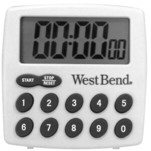 West Bend Easy to Read Digital Magnetic Kitchen Timer Features Large Display and Electronic Alarm, White