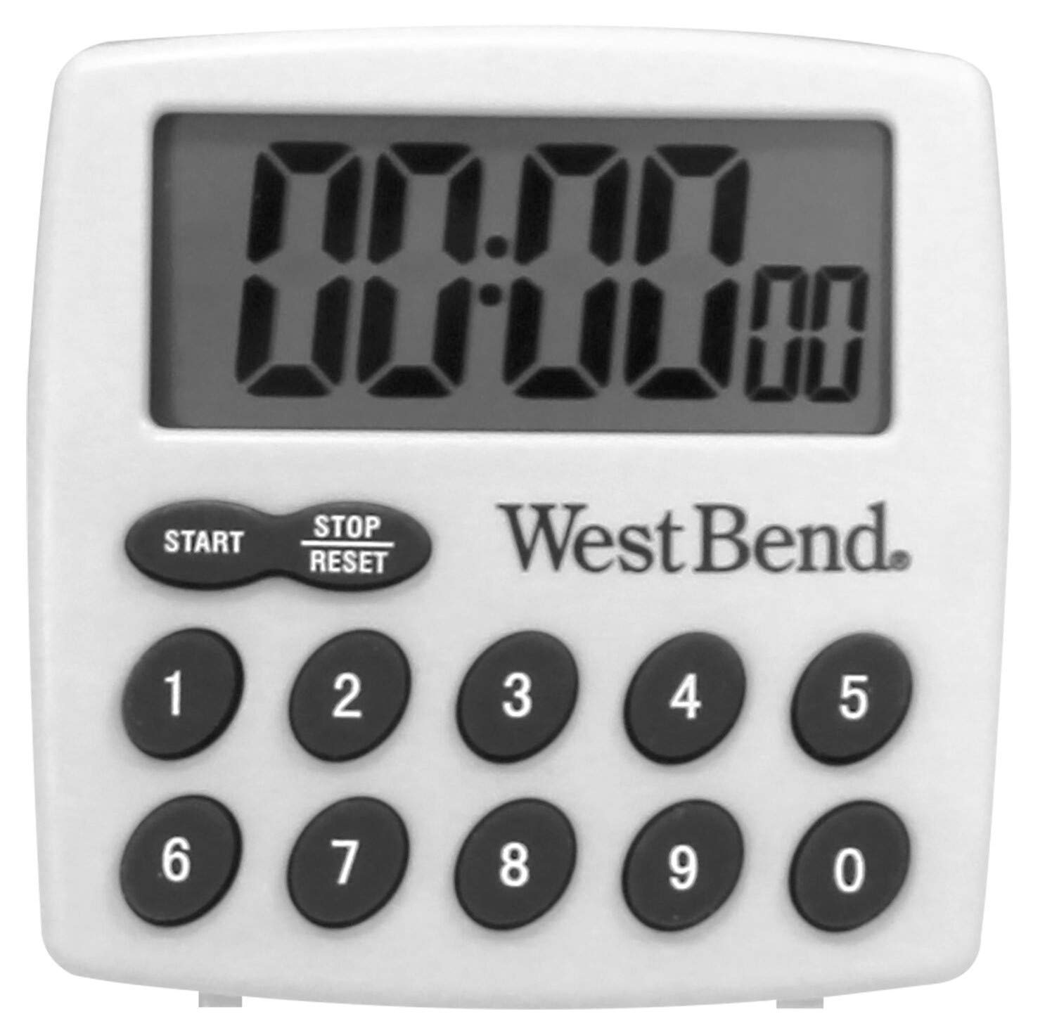 West Bend Easy to Read Digital Magnetic Kitchen Timer Features Large Display and Electronic Alarm, White