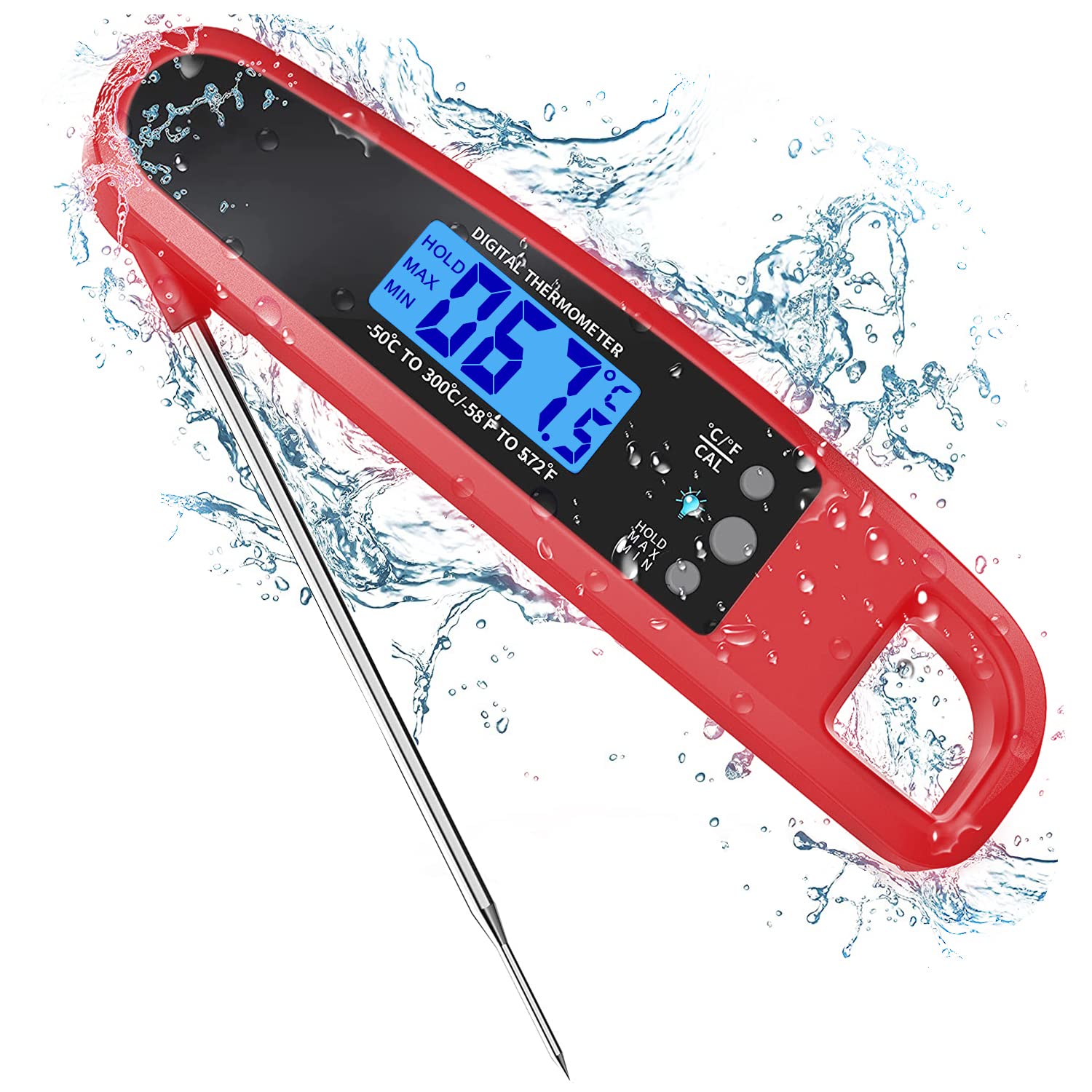 Hoseili Instant Read Meat Thermometer for Grill and Cooking. Best Waterproof Ultra Fast Thermometer with Backlight & Calibration. Digital Food Probe for Kitchen, Outdoor Grilling and BBQ,wen2