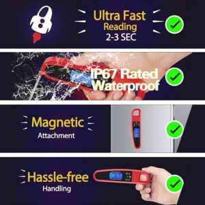 Hoseili Instant Read Meat Thermometer for Grill and Cooking. Best Waterproof Ultra Fast Thermometer with Backlight & Calibration. Digital Food Probe for Kitchen, Outdoor Grilling and BBQ,wen2