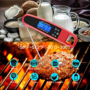 Hoseili Instant Read Meat Thermometer for Grill and Cooking. Best Waterproof Ultra Fast Thermometer with Backlight & Calibration. Digital Food Probe for Kitchen, Outdoor Grilling and BBQ,wen2