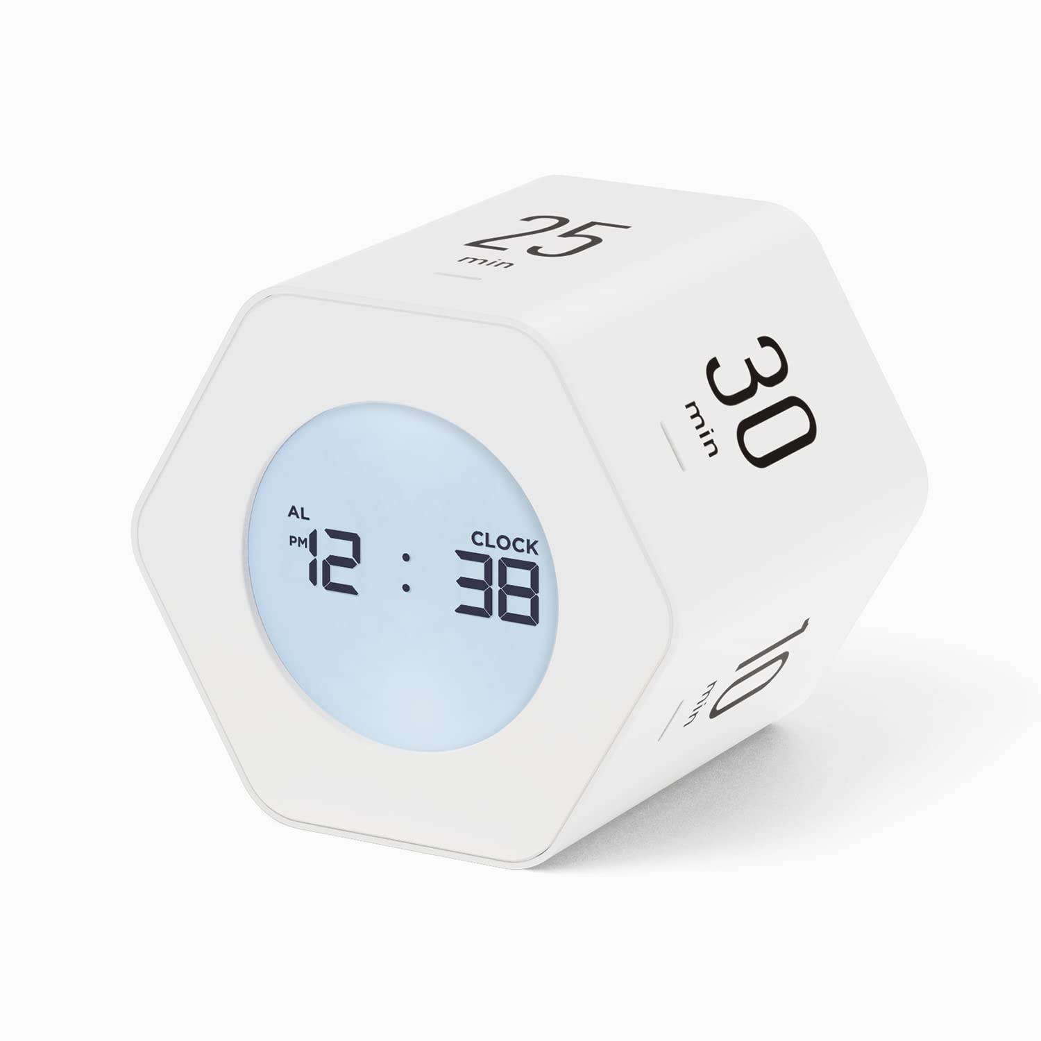 mooas Multi-Hexagon Clock Timer (White Ver.2), Digital Clock Timer, Backlit Display, 12/24H Mode, Count up & Countdown Timer, Rotating Display, Various time presets, for Studying, Cooking, Exercising