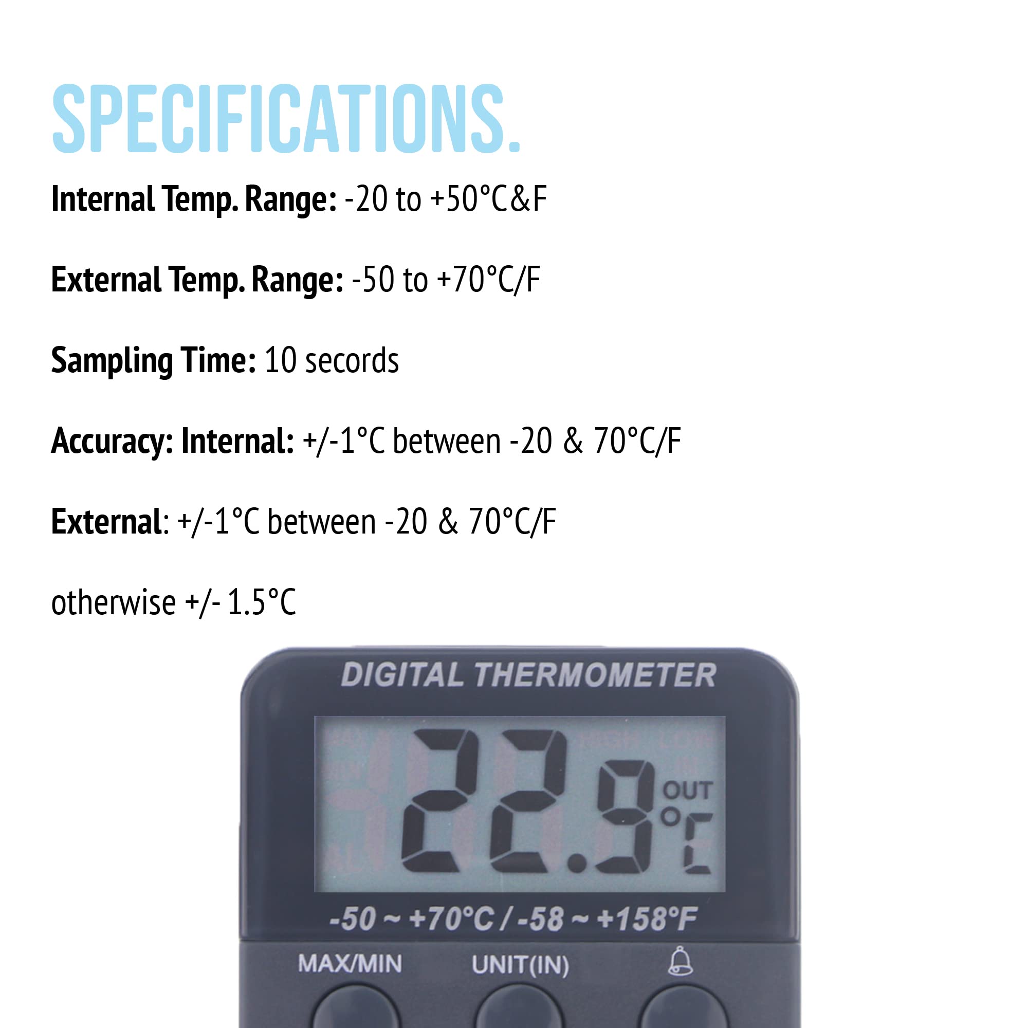 Digital Fridge Freezer Thermometer with Fridge Freezer Temperature Alarm and Max Min Function - Refrigerator Thermometer for Fridge and Freezer Alarm Alert When Temperatures Drop