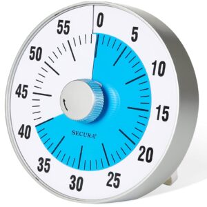 secura 7.5-inch oversize visual countdown timer, 60-minute kitchen timer | time management tool for kids, teachers and adults (blue)