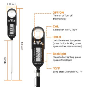 MetKet Waterproof Digital Food Thermometer 2 Pack, Instant Read Meat Thermometer for Cooking and Baking, Long Probe Thermometer for Grill BBQ Smoker Oven Oil Milk Candy Wine Thermometer