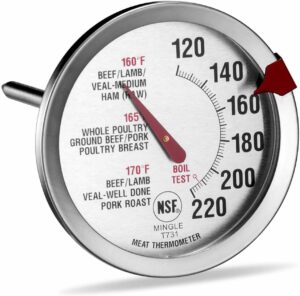 mainstays nsf certified oven safe meat thermometer, extra large dial, silver