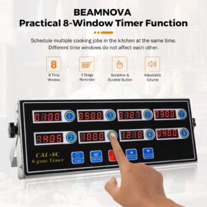 BEAMNOVA 8-Channel Digital Kitchen Timer Commercial Cooking Fryer Reminder Loud Ring Alarm Stainless Steel Adjustable Volume