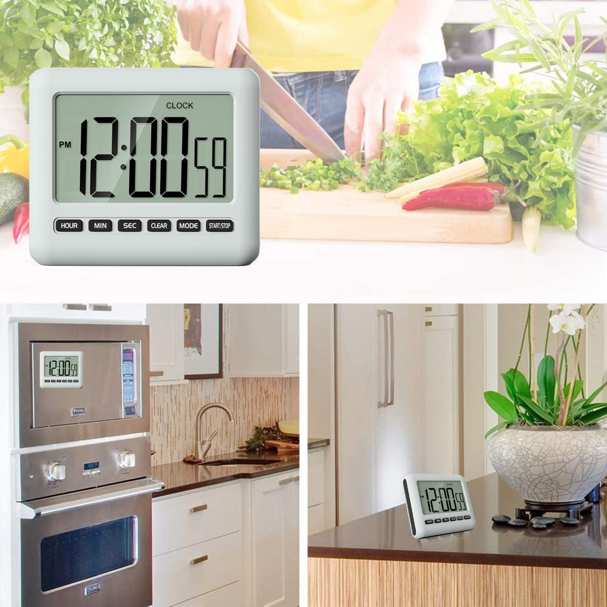 F.G. MINGSHA Magnetic Digital Clock 12/24 Hours Kitchen Timers with Alarm, Big Screen Loud Alarm & Strong Magnet, Count-Up & Count Down for Kitchen Baking Sports Games Office Study (Black)