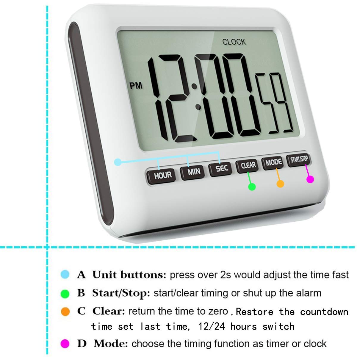 F.G. MINGSHA Magnetic Digital Clock 12/24 Hours Kitchen Timers with Alarm, Big Screen Loud Alarm & Strong Magnet, Count-Up & Count Down for Kitchen Baking Sports Games Office Study (Black)