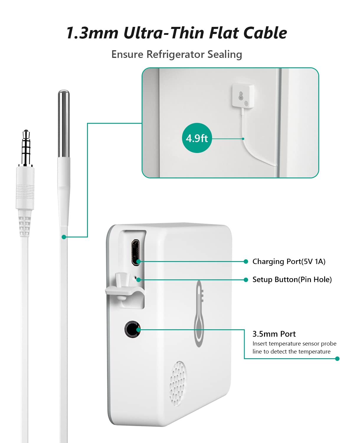 MOCREO ST5 Wireless Thermometer Freezer Alarm, Required Hub (Not Include), Email Alert, App Notification, Data Logging Export, No Subscription Fee, for Refrigerator, Freezer, Hot Tub