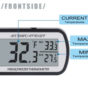 AEVETE Refrigerator Thermometer Digital Fridge Freezer Thermometer with Magnetic Back Large LCD, No Frills Easy to Read (Black-2 Pack)