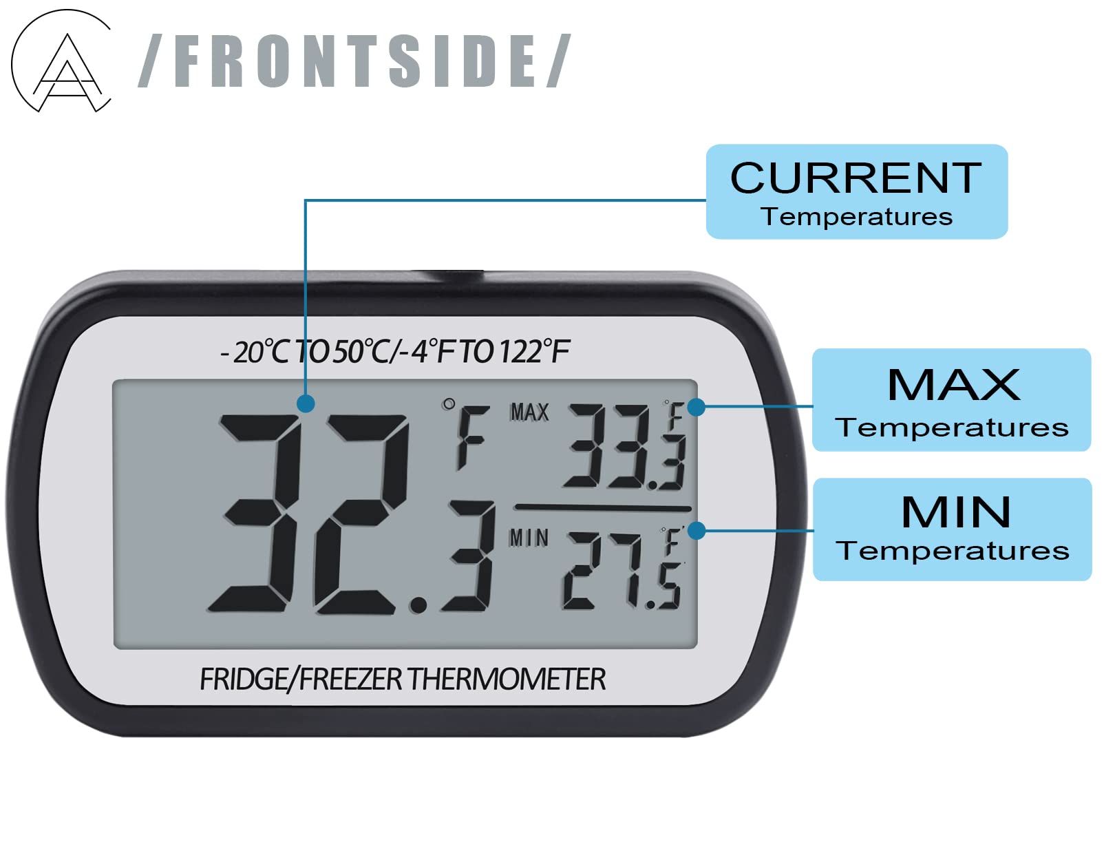 AEVETE Refrigerator Thermometer Digital Fridge Freezer Thermometer with Magnetic Back Large LCD, No Frills Easy to Read (Black-2 Pack)