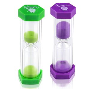 jeowoqao tooth brushing timers for kids and teens, 3 minutes hourglass sand timer for brushing tooth, pack of 2