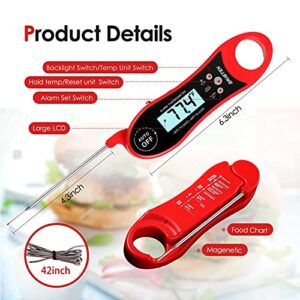 Rechargeable Digital Meat Thermometer, Oven Safe Food Thermometer Dual Probes for Cooking, All Waterproof with Alarm Function&Backlight for Grilling, Smoking, Frying, Baking, Kitchen, Oven