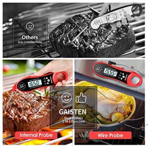 Rechargeable Digital Meat Thermometer, Oven Safe Food Thermometer Dual Probes for Cooking, All Waterproof with Alarm Function&Backlight for Grilling, Smoking, Frying, Baking, Kitchen, Oven