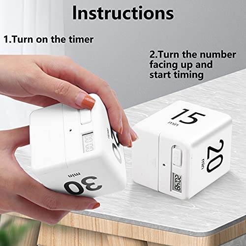 NIANWUDU Cube Timer, Kitchen Timer for Time Management and Countdown Settings 15-20-30-60 Minutes