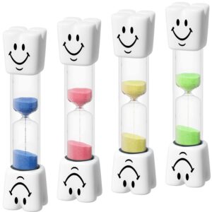 2 Minute Toothbrush Sand Timer for Kids, Small Blue and Pink Smiley Acrylic Hourglass Sand Clock Set, Plastic Glass Mini Sandglass for Classroom Games Kitchen (Pack of 2)