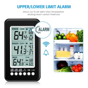 (Upgraded Version) AMIR Refrigerator Thermometer, Wireless Digital Freezer Thermometer with 2 Sensors, Indoor Outdoor Thermometer with Audible Alarm Temperature Gauge for Freezer Kitchen Home