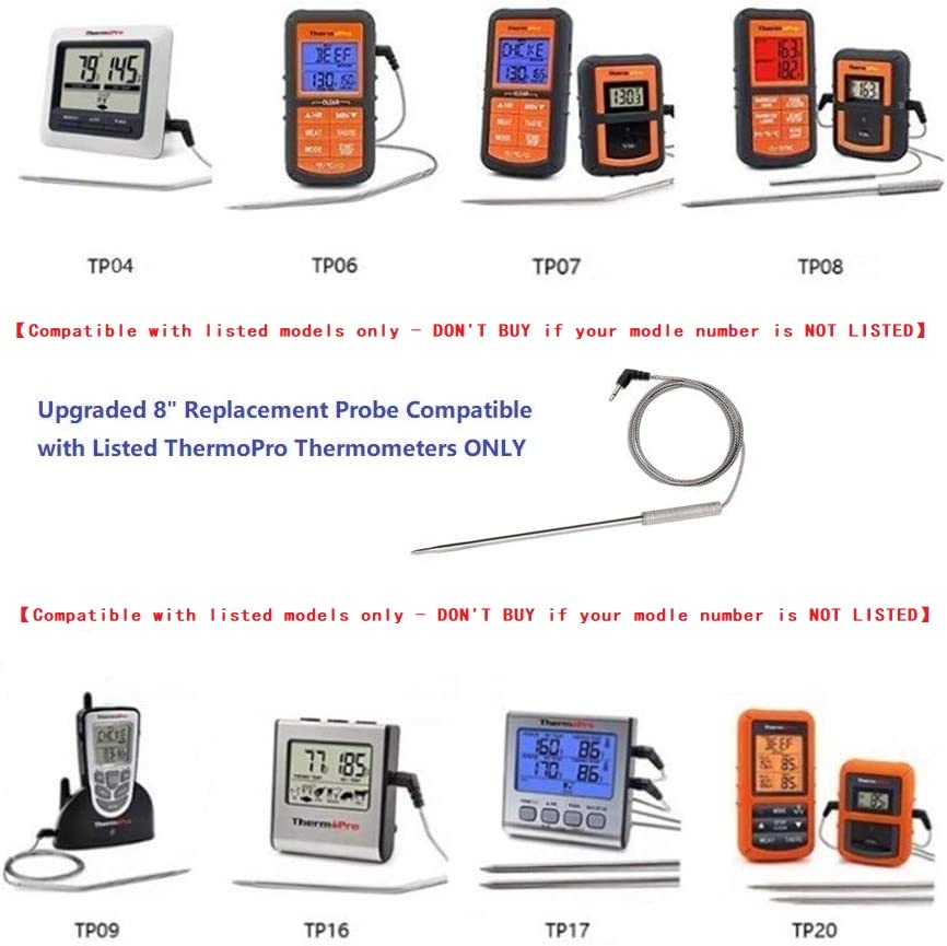 eBasics Meat Thermometer Probe Replacement Temperature Probe Compatible with Thermopro TP20, TP17, TP16, TP10,TP09, TP08, TP-08S, TP-07, TP06S, TP04, TP25, TP27, TP28, TP829, TP930