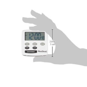 West Bend 40055 Kitchen Timer with Large Easy to Read Digital Display, Electronic Alarm with Magnet and Kickstand, White