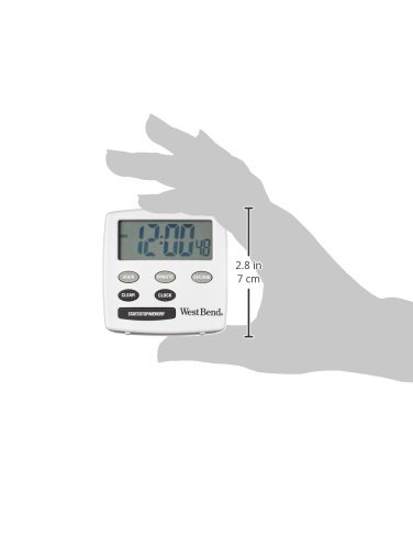 West Bend 40055 Kitchen Timer with Large Easy to Read Digital Display, Electronic Alarm with Magnet and Kickstand, White