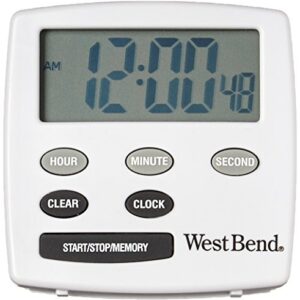 West Bend 40055 Kitchen Timer with Large Easy to Read Digital Display, Electronic Alarm with Magnet and Kickstand, White