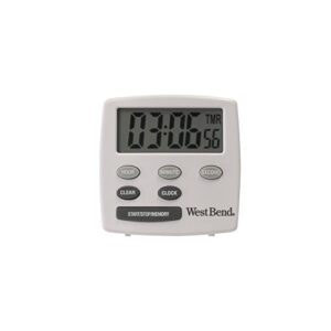 West Bend 40055 Kitchen Timer with Large Easy to Read Digital Display, Electronic Alarm with Magnet and Kickstand, White