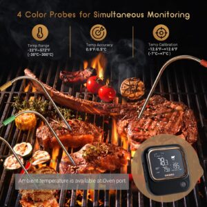 5GHz WiFi & Bluetooth 5.1 Meat Thermometer, Inkbird WiFi Grill Meat Thermometer for Grilling Smoker BBQ Cooking with 4 Probes, IBT-26S Wireless APP Control, Alarm Timer, Backlit LCD, Rechargeable