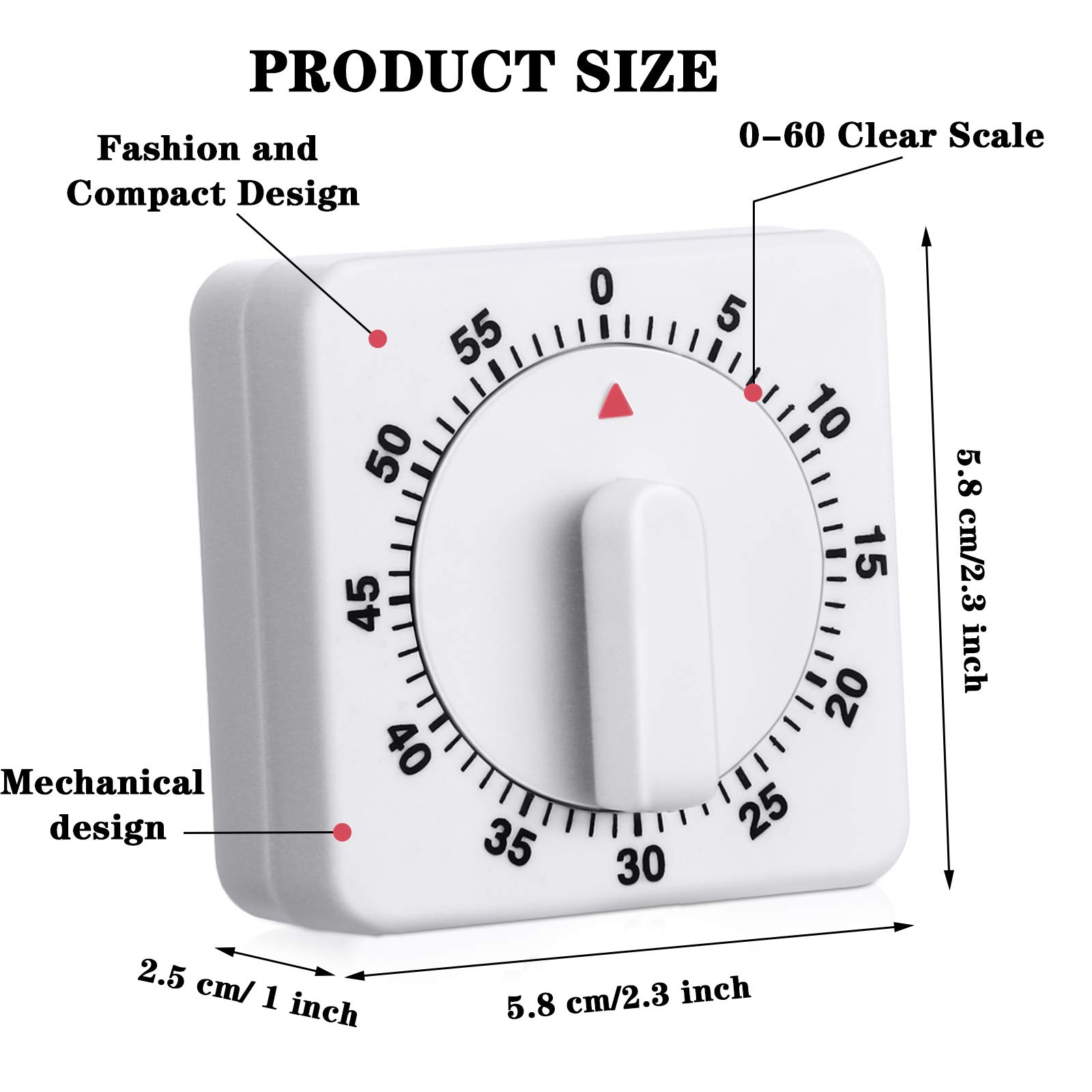 2 Pieces 60 Minute Kitchen Timer 1 Hour Visual Kitchen Clock Timer Mini Countdown Timer Loud Voice, Mechanical Timer for Kitchen, Homework, Exercise