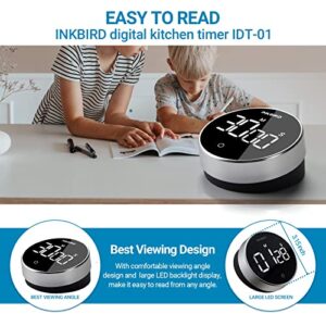 Kitchen Timer for Cooking, INKBIRD Digital Magnetic Rechargeable Timer, 3-Levels Alarm Productivity Timer for Classroom Office, Large LED Countdown Smart Timer IDT-01 for Kids, Adult, Kitchen, Teacher