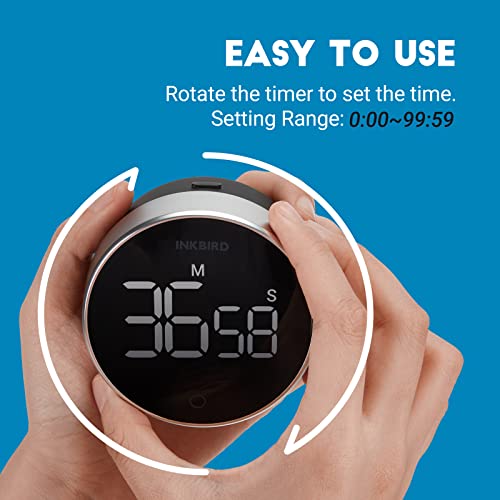 Kitchen Timer for Cooking, INKBIRD Digital Magnetic Rechargeable Timer, 3-Levels Alarm Productivity Timer for Classroom Office, Large LED Countdown Smart Timer IDT-01 for Kids, Adult, Kitchen, Teacher