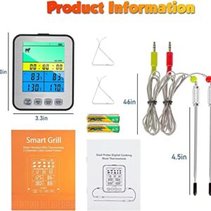 Meat Thermometer, Food Digital Grill Thermometer with Dual Probe and LCD Backlight and Timer Mode, Instant Read Smart BBQ Thermometer for Cooking Turkey Fish Beef